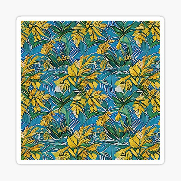 "Van Gogh Style Yellow and Green Flower and Leaf Pattern" Sticker for ...
