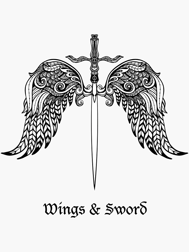 "Angel Wings and Sword (White Background)" Sticker for Sale by ...