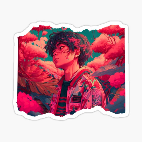 "Pink Boy Drawing Portrait Anime Style" Sticker for Sale by edebzine ...