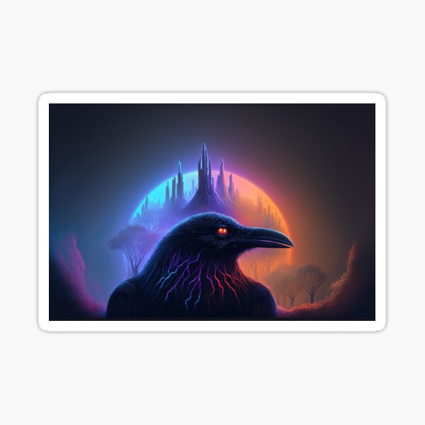 "Raven in front of a neon lighted moon" Sticker for Sale by VanKlin ...