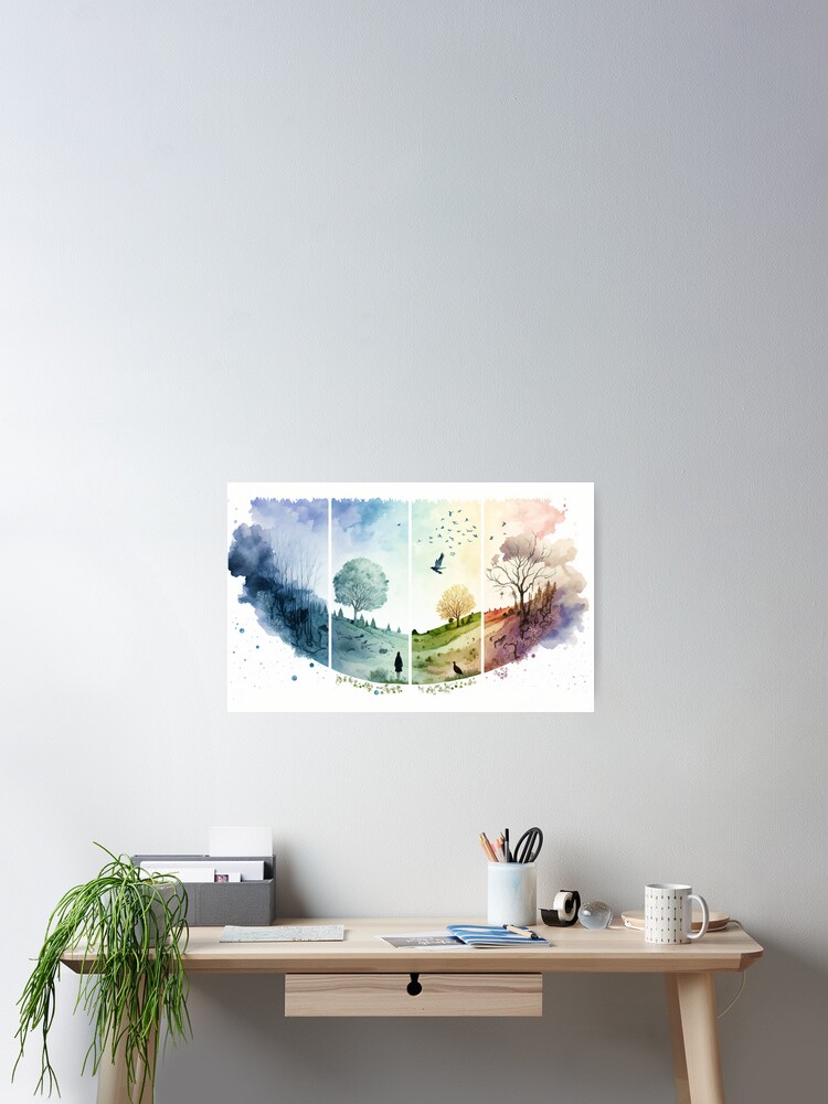 "Cool Watercolor Art-Seasons Landscape" Poster for Sale by ...