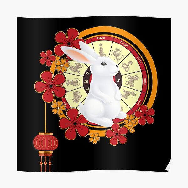 "Year of the Rabbit 2023: Asian bunny in zodiac wheel; Chinese rabbit ...