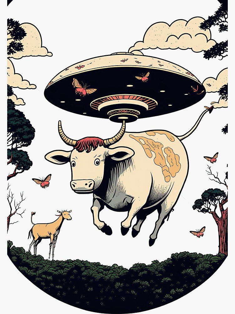 "Aliens took my cow!" Sticker for Sale by BoldTees | Redbubble
