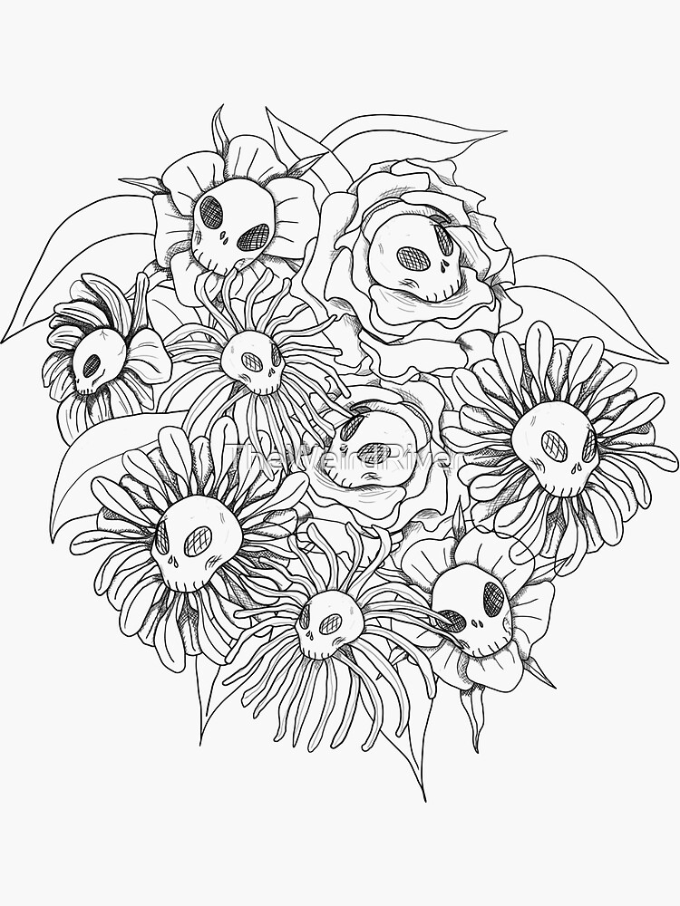 "Death Bouquet Skulls Inside Flowers" Sticker for Sale by TheWeirdRiver ...
