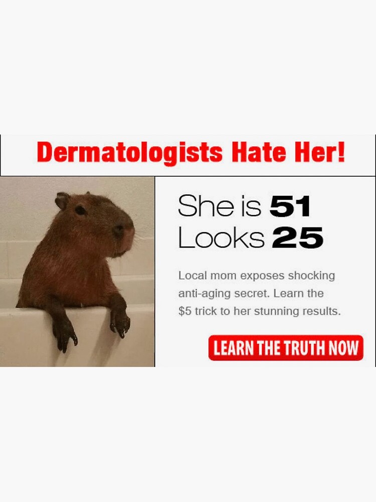 "Dermatologists Hate Her Capybara" Sticker for Sale by Capyverse | Redbubble