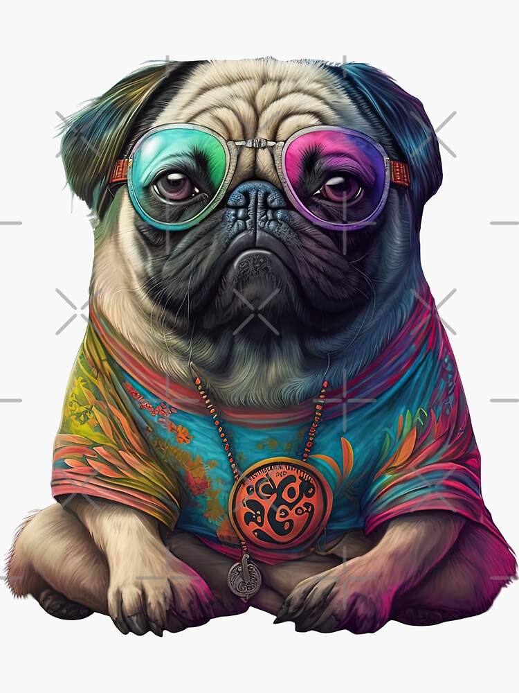 "Funny pug hippie" Sticker for Sale by AnimalArtPhotos | Redbubble
