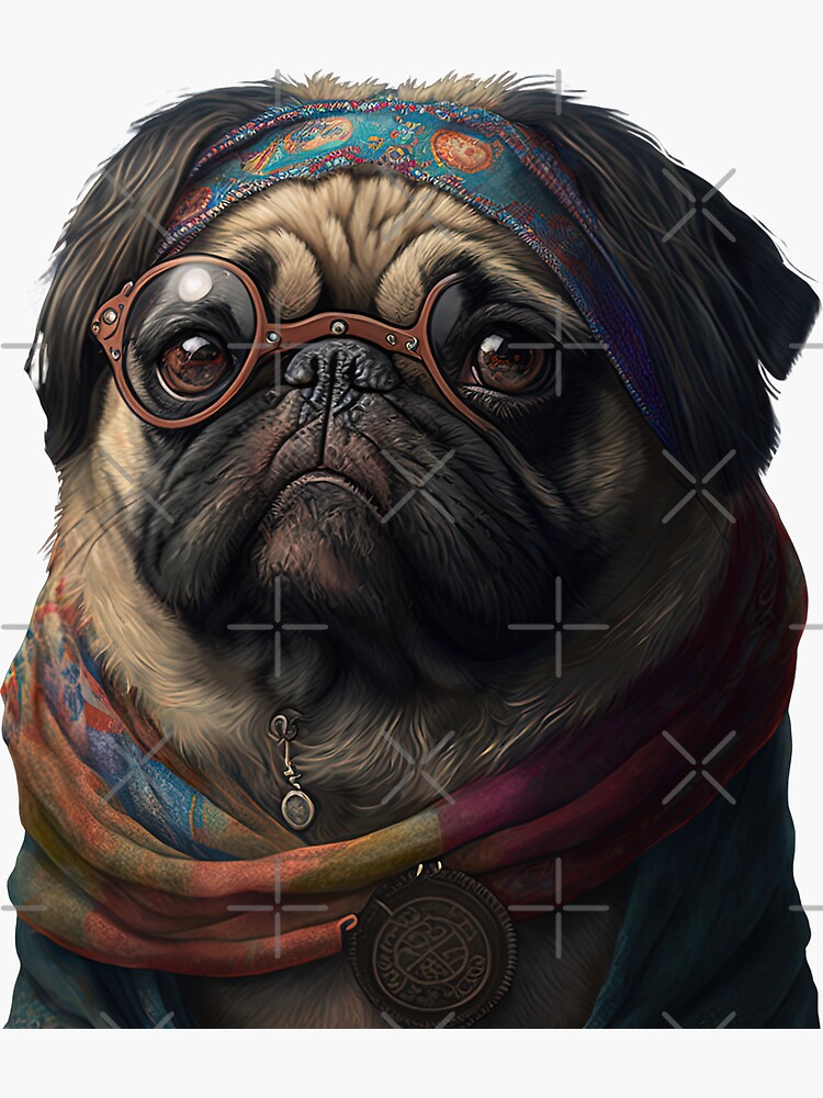 "Pug hippy" Sticker for Sale by AnimalArtPhotos | Redbubble