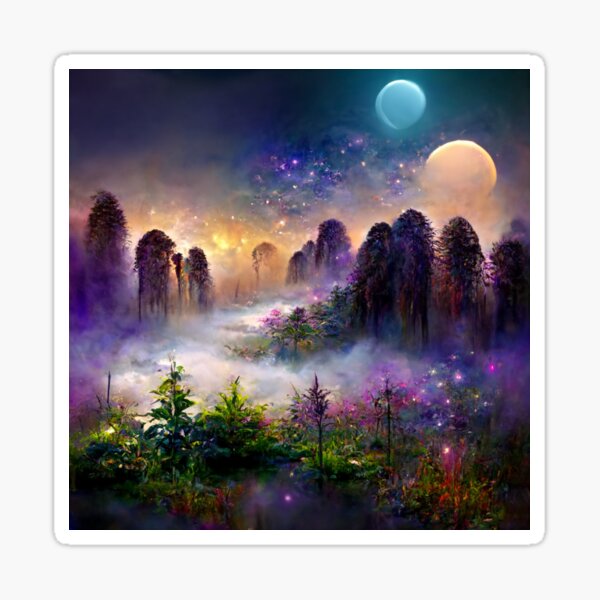 "Realistic Mysterious Forest Mist - Purple - Two Moons" Sticker for ...