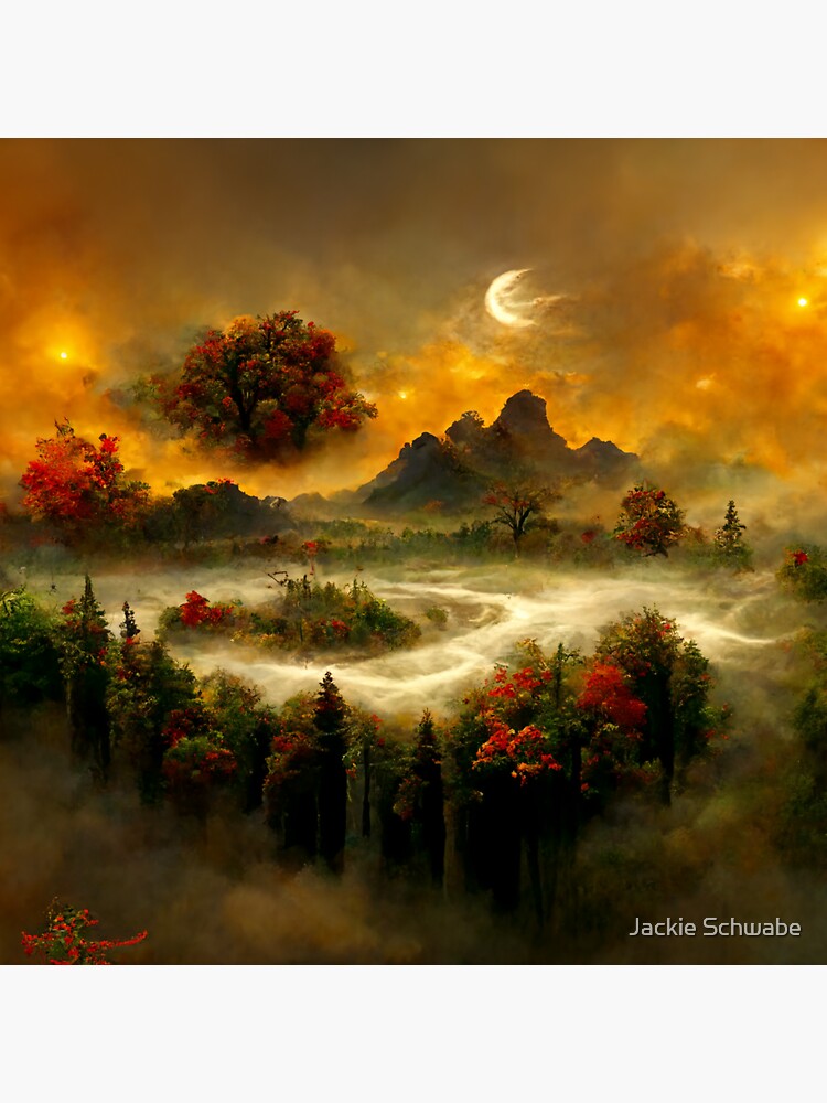 "Realistic Mysterious Forest Mist - Red Mist Missing Moon" Sticker for ...