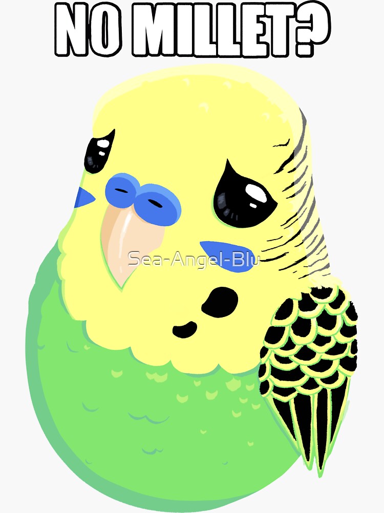 "No Millet? Budgie Meme" Sticker for Sale by Sea-Angel-Blu | Redbubble