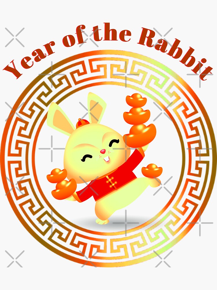 "Year of the Rabbit 2023: Asian bunny carrying bowls; Chinese rabbit ...