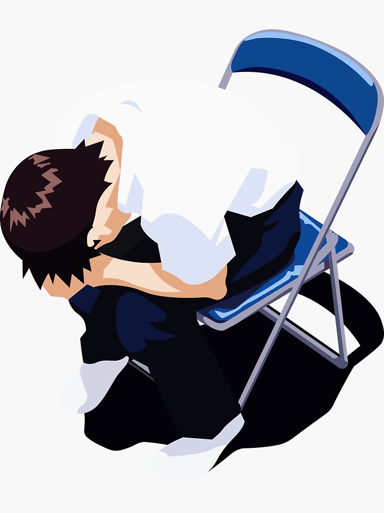 "Shinji ikari from the anime evangelion sitting on a chair" Sticker for ...