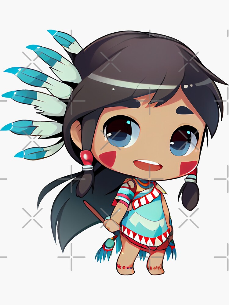 "Native American Girl Anime Chibi" Sticker for Sale by MindsArtDesign ...