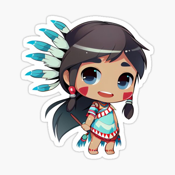 "Native American Girl Anime Chibi" Sticker for Sale by MindsArtDesign ...