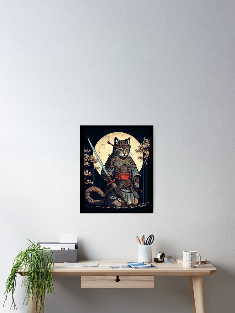 "Samurai cat Japanese ninja warrior art " Poster for Sale by belugastore | Redbubble