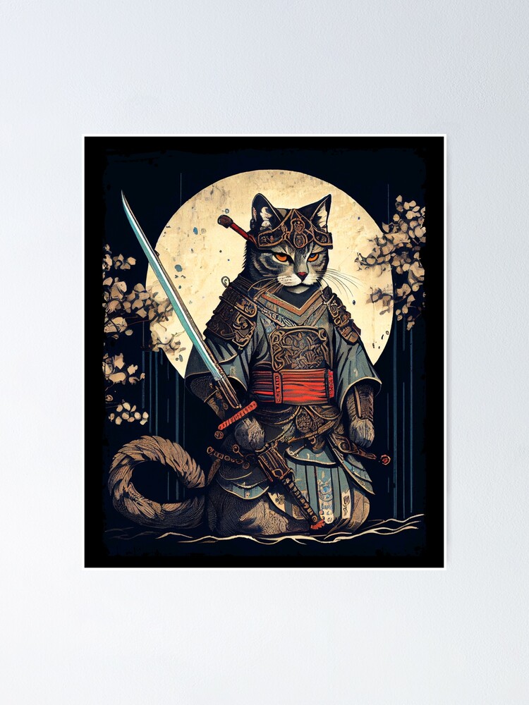 "Samurai cat Japanese ninja warrior art " Poster for Sale by belugastore | Redbubble