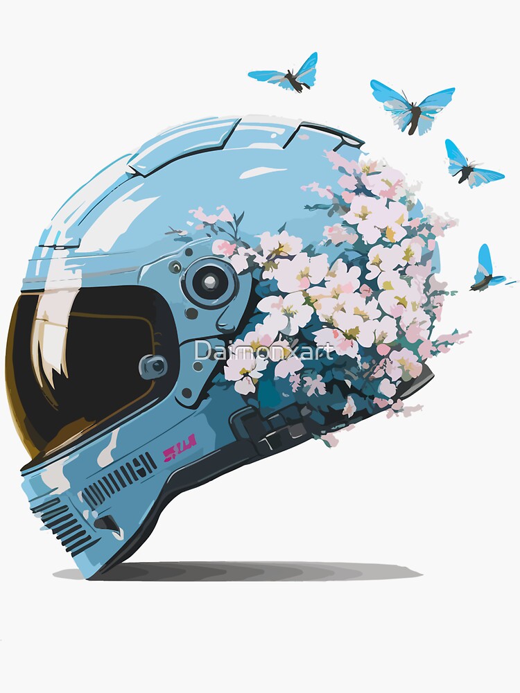 "Blue helmet aesthetic with flowers" Sticker for Sale by Daimonxart ...