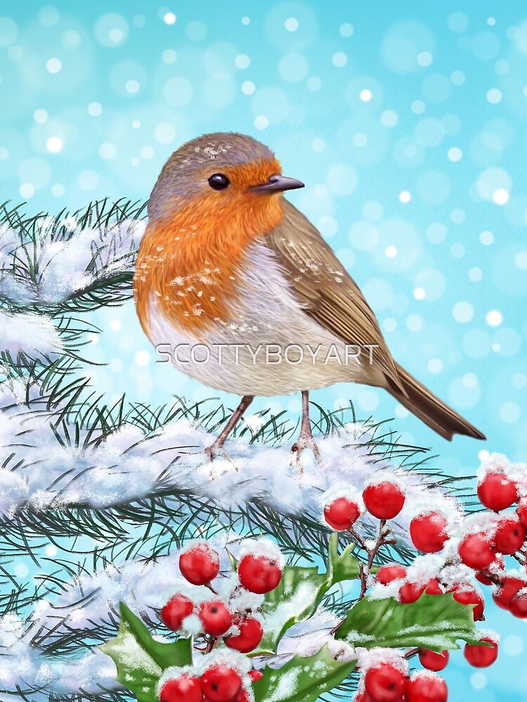 "ROBIN AND XMAS TREE" T-shirt for Sale by SCOTTYBOYART | Redbubble ...
