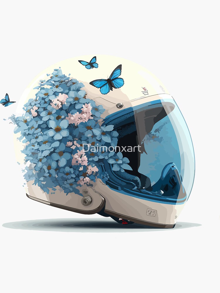 "White and blue bike helmet aesthetic with flowers 2" Sticker for Sale ...
