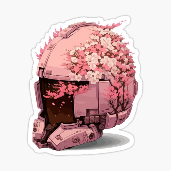 "Pink robot helmet aesthetic with flowers " Sticker for Sale by ...