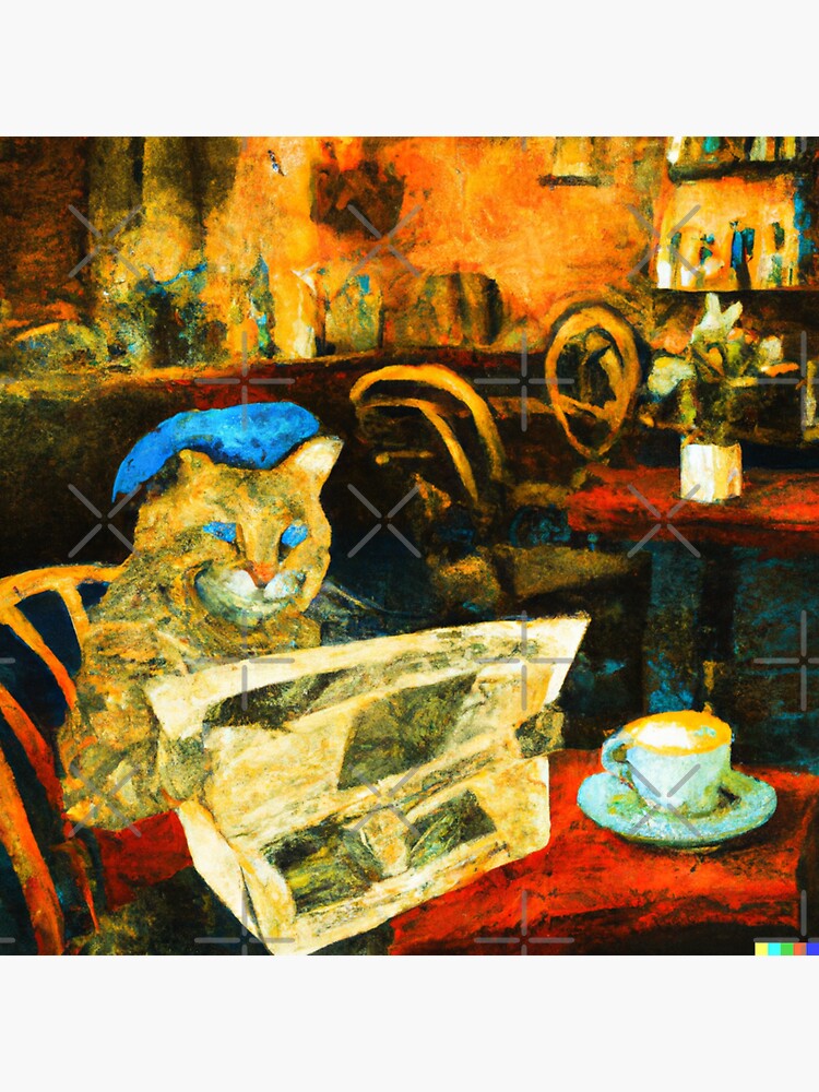 "Cat reading newspaper in a restaurant" Sticker for Sale by Vosevi ...