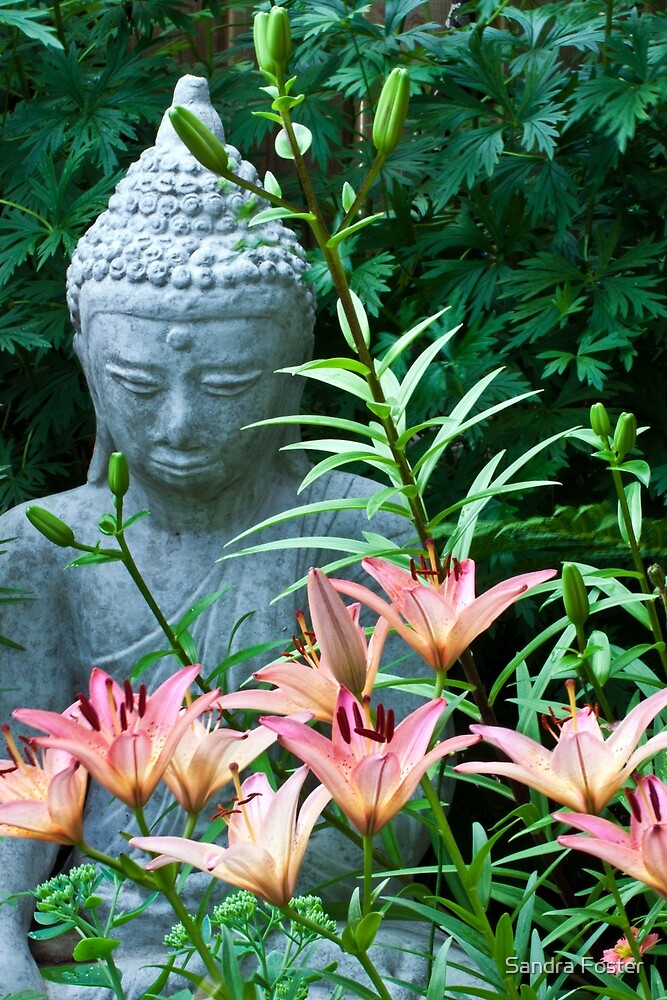 "Lilies And Garden Statue" by Sandra Foster | Redbubble