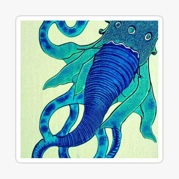 "Abstract Squid Octopus in blue ukioyo-e woodblock style" Sticker for ...