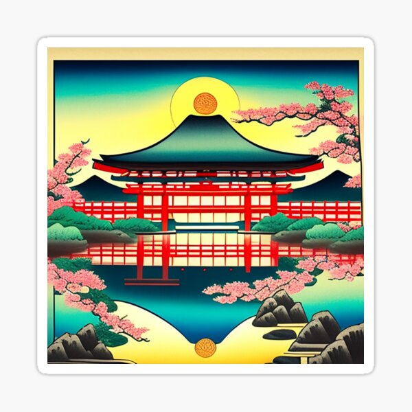 "Traditional Japanese Landscape in Ukiyo-e Style" Sticker for Sale by ...