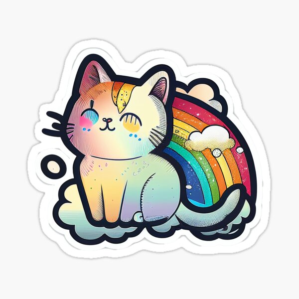 "Rainbow Kitty Sticker" Sticker for Sale by pathsofmeaning | Redbubble