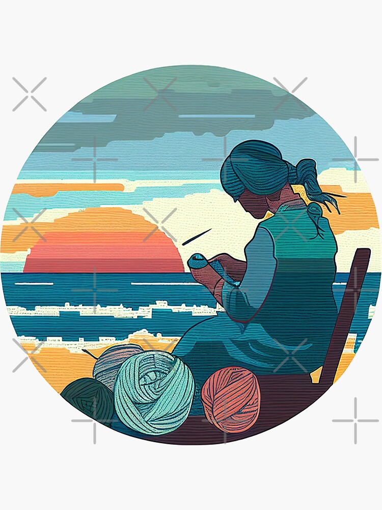 "Mom Knitting beside a beach during a beautiful sunset III" Sticker for Sale by Zayar-Paing-Soe ...