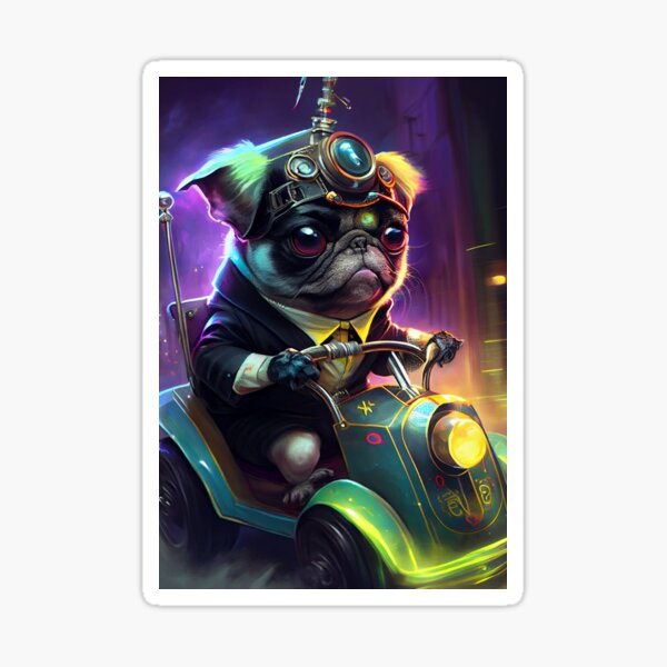 "Cyberpunk Pug Super Kart Racing" Sticker for Sale by Wizard-Mail ...