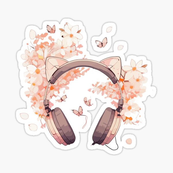 "Cute pink headphone, kawai aesthetics art" Sticker for Sale by ...