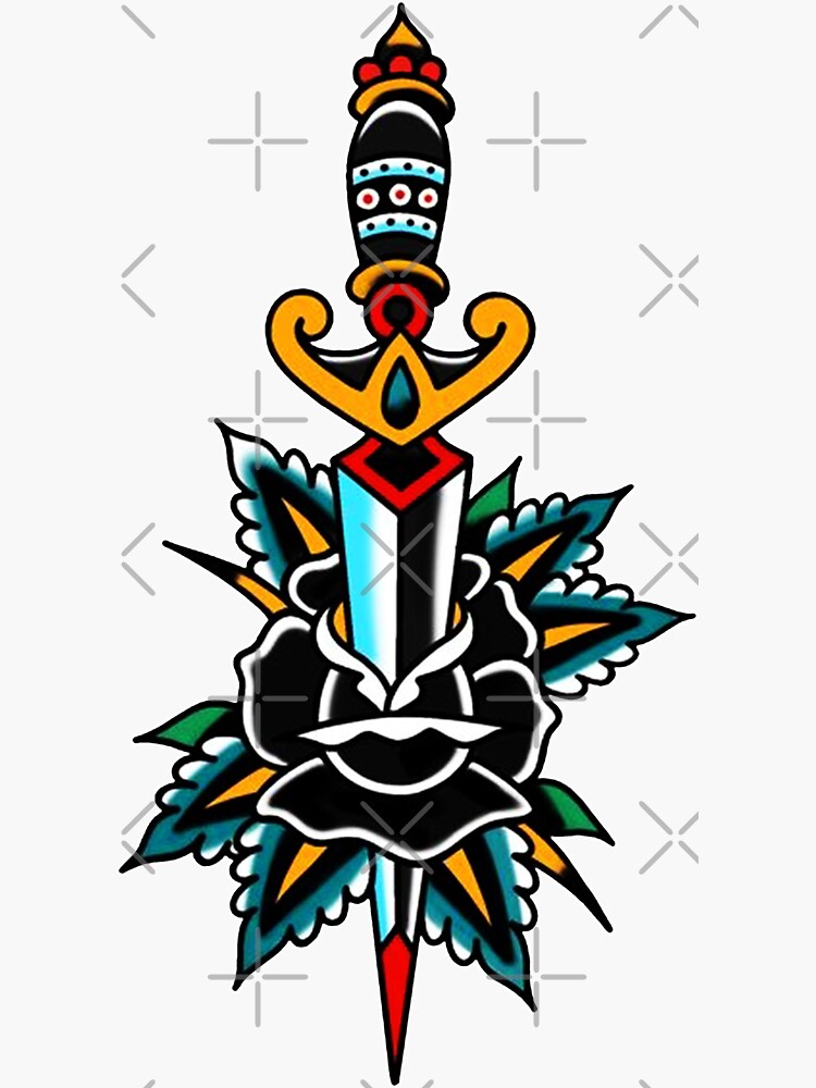 "Traditional Dagger in Black Rose Tattoo" Sticker for Sale by Cesarcali ...