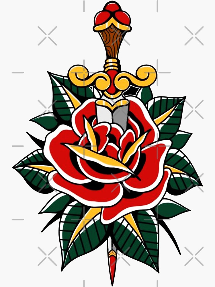 "Traditional Dagger in Red Rose Tattoo" Sticker for Sale by Cesarcali ...