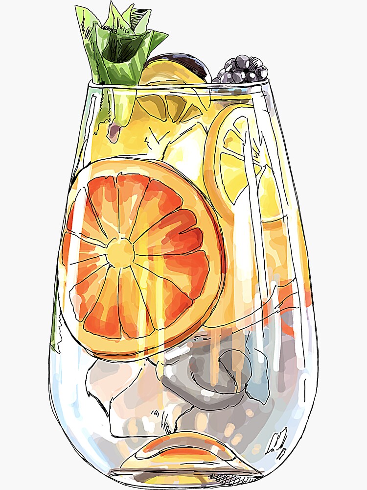 "Citric Gin Tonic Cocktail" Sticker for Sale by antevasinart | Redbubble
