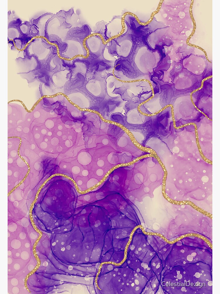 "Dynamic lilac ink with golden swirls" Sticker for Sale by ...