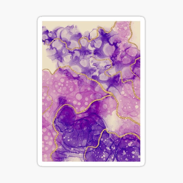 "Dynamic lilac ink with golden swirls" Sticker for Sale by ...