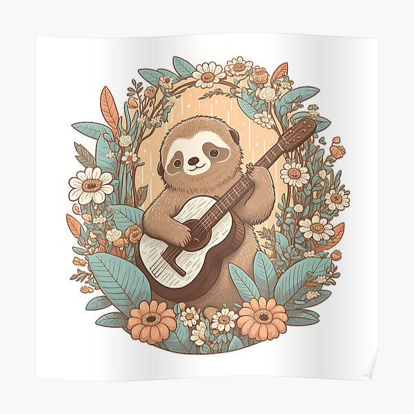 "Cute Sloth Rocking Out on Guitar" Poster for Sale by SmaiaKhokha ...