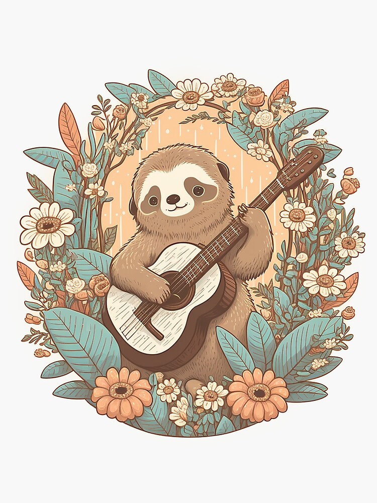 "Cute Sloth Rocking Out on Guitar" Sticker for Sale by SmaiaKhokha ...