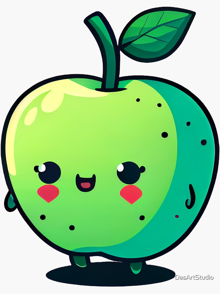 "Cute kawaii green apple" Sticker for Sale by DesArtStudio | Redbubble