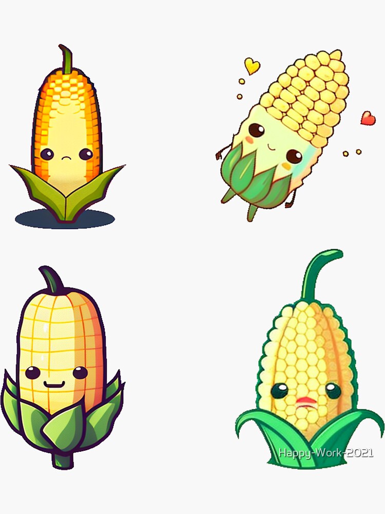 "Cute Kawaii Corn On The Cob / Grain / Plant / Field / Sticker Pack #2 ...