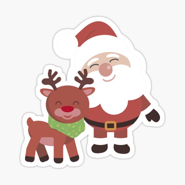 "Cute Santa Claus with Rudolph " Sticker for Sale by makonis | Redbubble