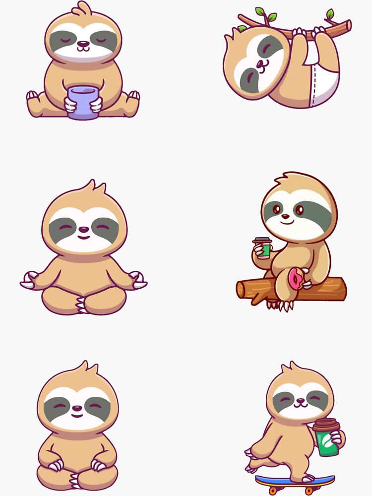 "Cute Sloth Sticker Pack" Sticker for Sale by SANIMALS | Redbubble