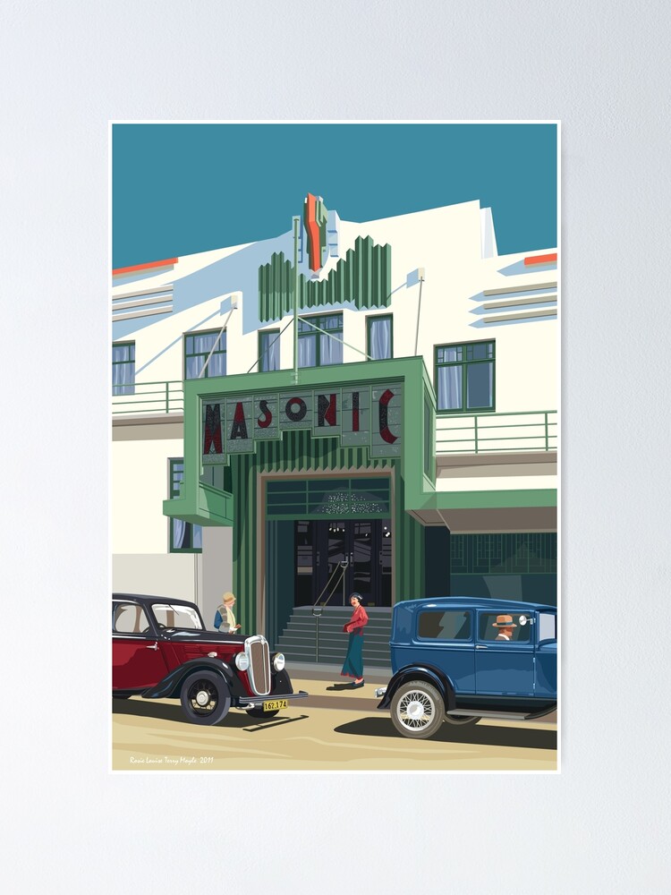 "Art Deco Napier Masonic Hotel" Poster for Sale by contourcreative ...