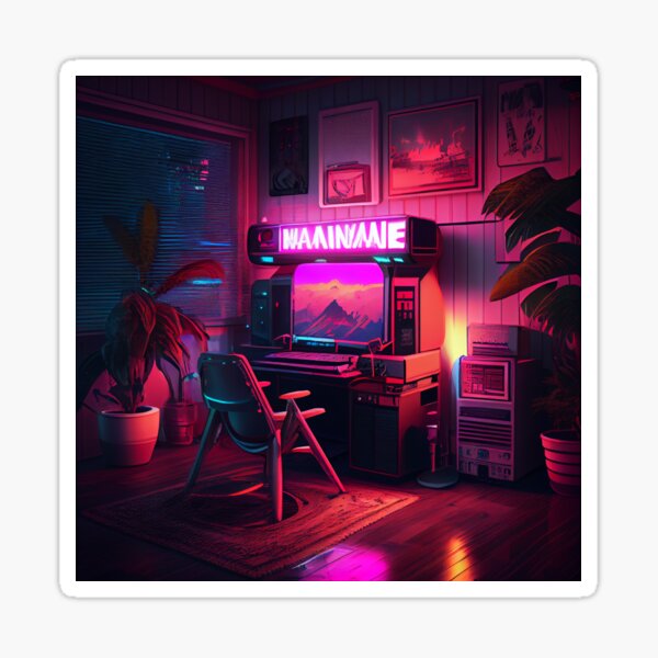 "Neon-Lit Gaming Den" Sticker for Sale by LukeAiWalker | Redbubble