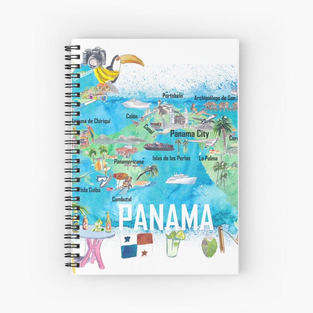Cuaderno de espiral «Mapa Turístico Ilustrado de Panamá con Destacados ...
