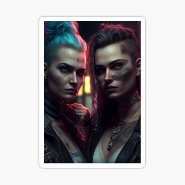 Couple Of Cyber Punk City Lovers Lesbian Pride Lgbt Sticker For