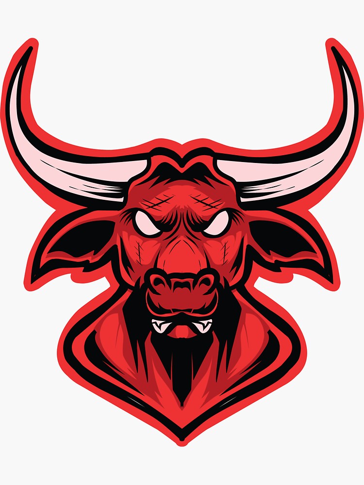 "Scary Angry Red Bull Skull Graphic Design" Sticker for Sale by ...
