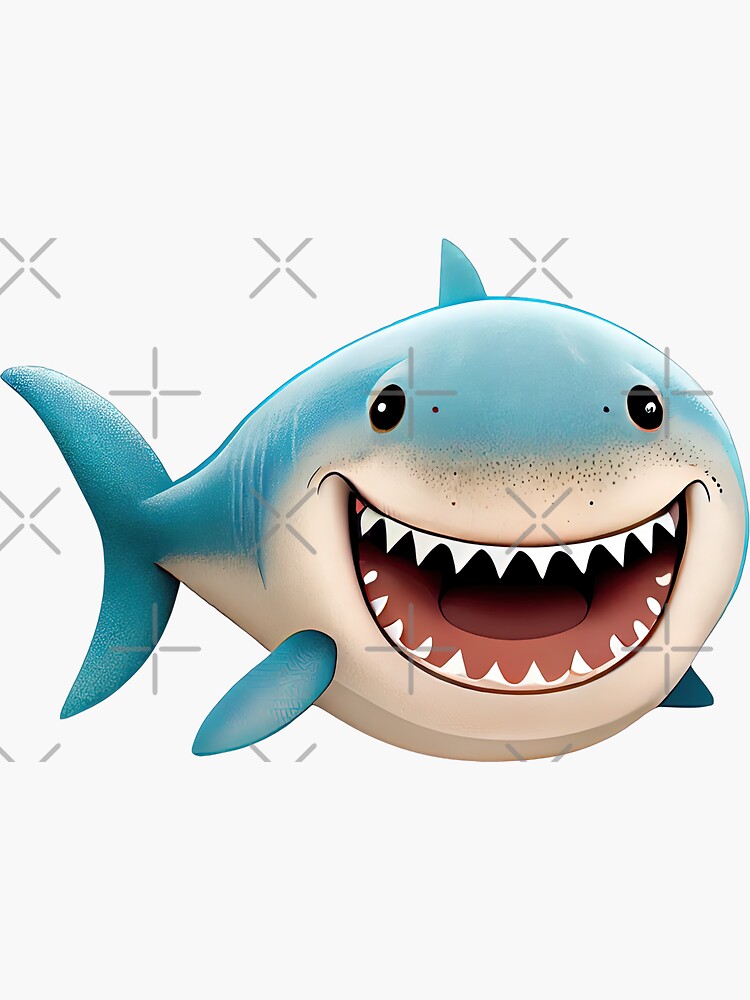 "Smiling White Shark Cartoon Art Sticker" Sticker for Sale by Fitbys ...