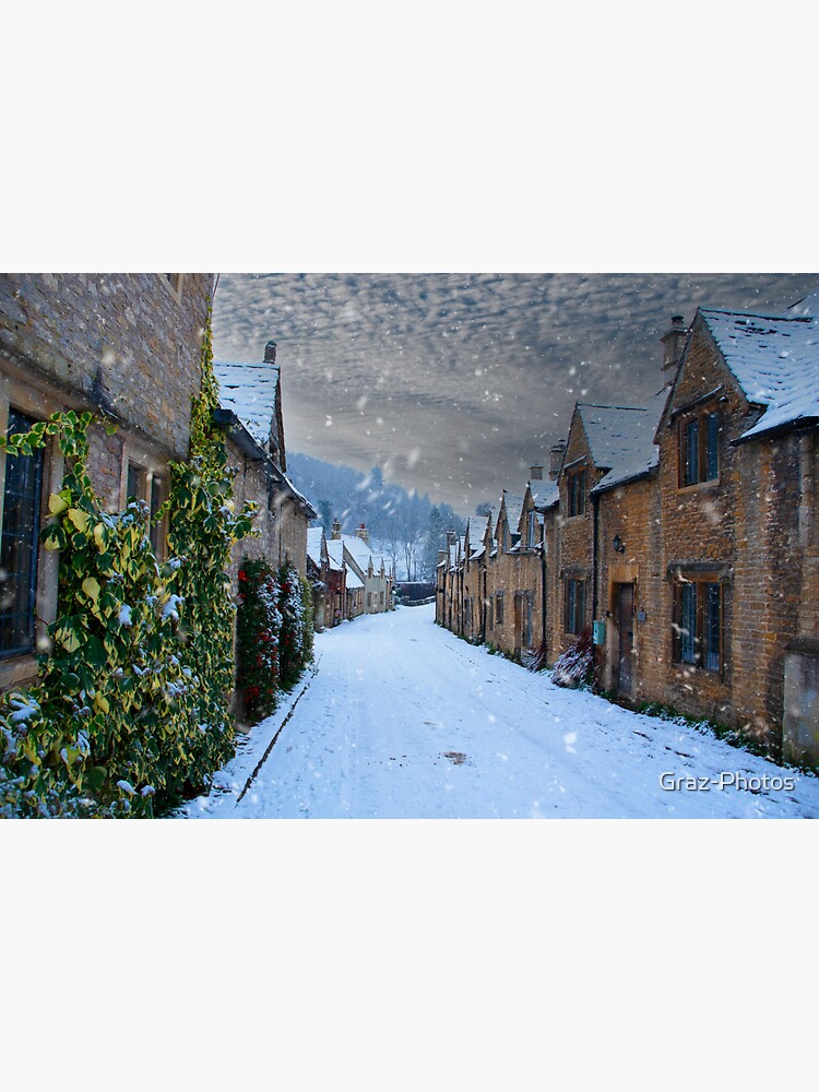 "Castle Combe in the snow" Sticker for Sale by Graz-Photos | Redbubble